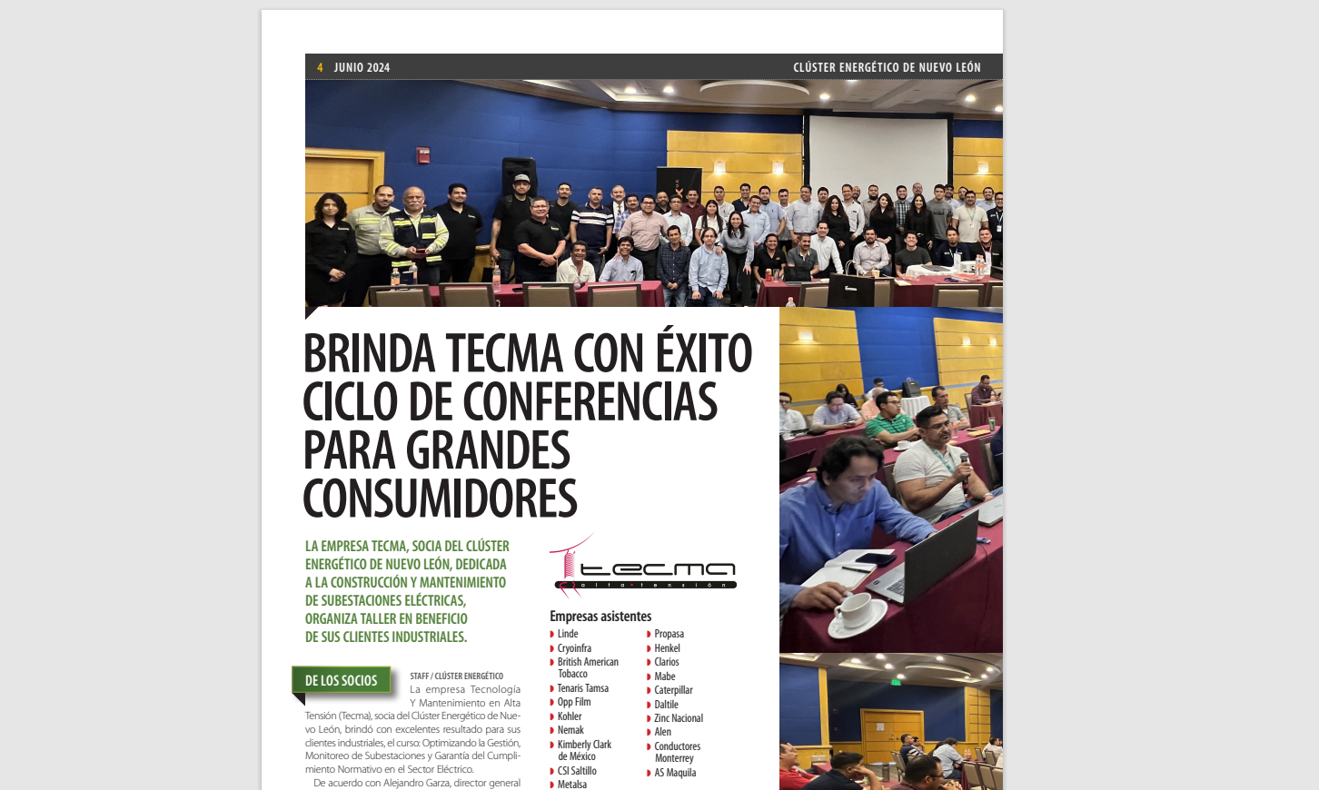 BRINDA TECMA CON ÉXITO CICLO DE CONFERENCIAS PARA GRANDES CONSUMIDORES ...
